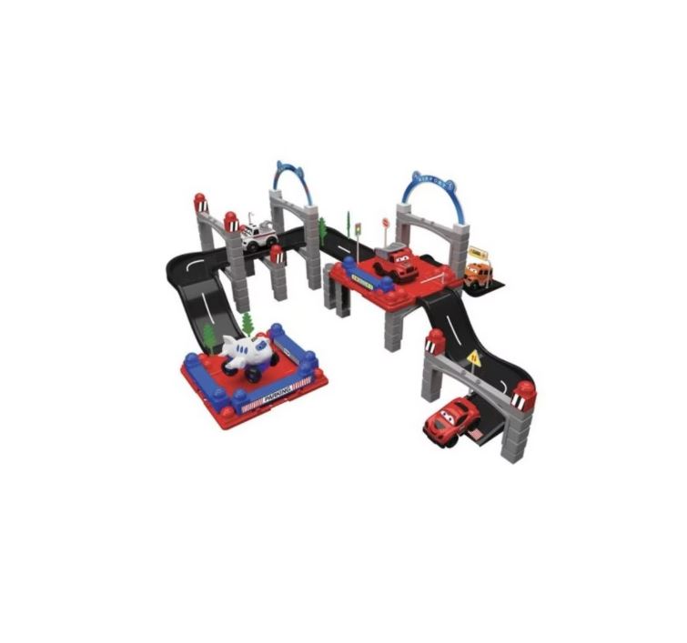 Set cuburi constructie, model pista de curse, cu garaj, 80 de piese ...